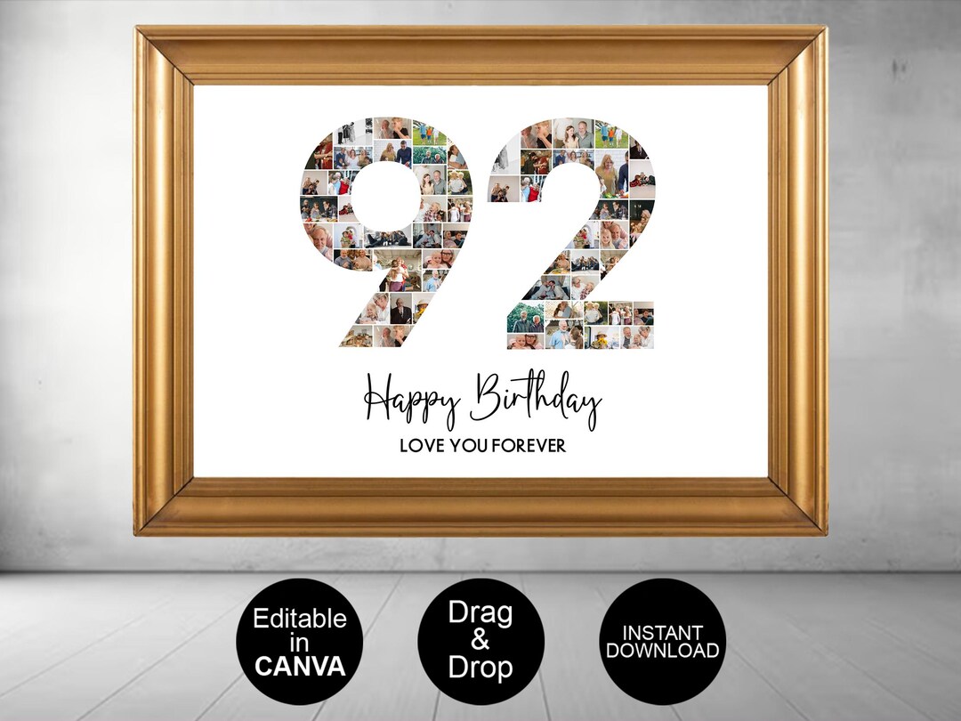 92nd Birthday Photo Collage Template, Number 92 Collage, 92nd Collage ...