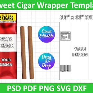 Sweet Cigar Wrapper Template Svg, Editable Full Wrapper, Cigaratte Pack, Canva, Silhouette ...