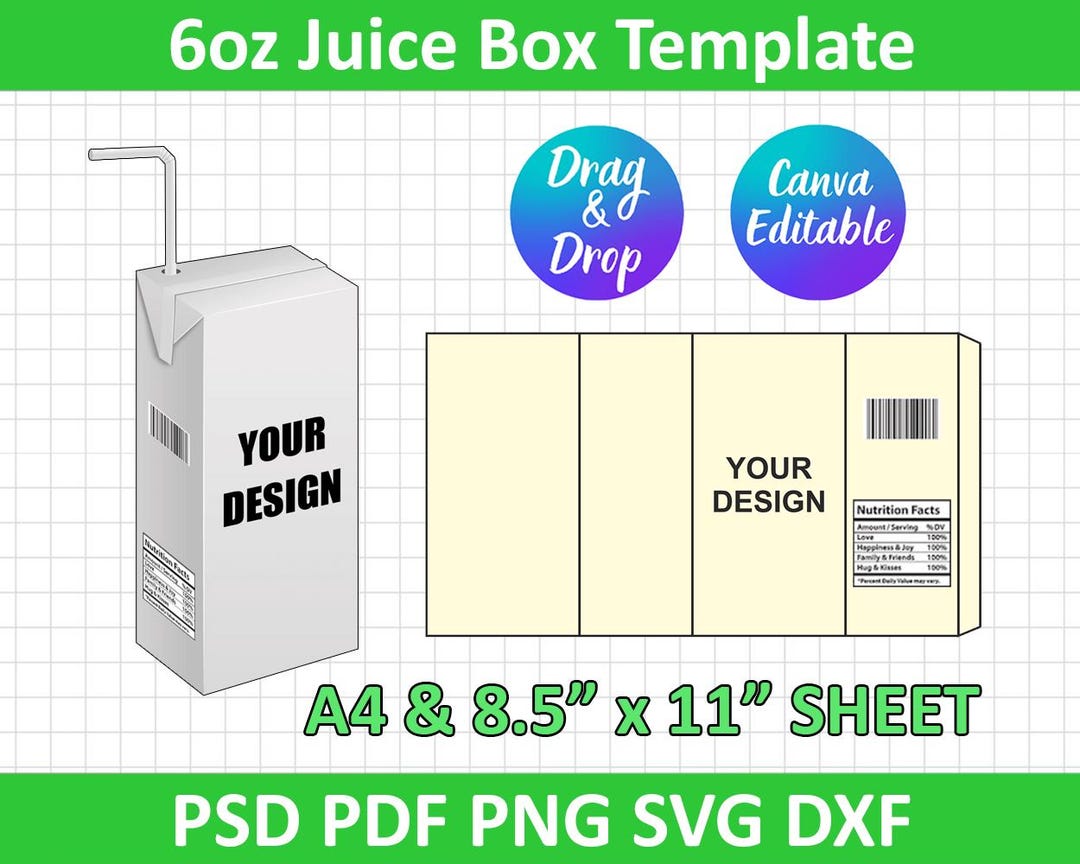 6oz Juice Box Template, Juice Box Wrapper Template, 6 Oz Juice Box Label Svg, Juice Box Sticker ...