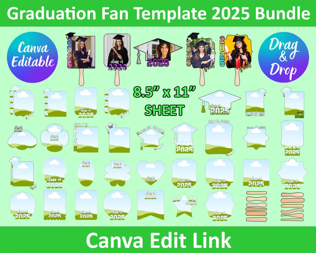 Grad Paddle Fan Template 2025 Bundle SVG, Grad Fan, Graduation Fan ...