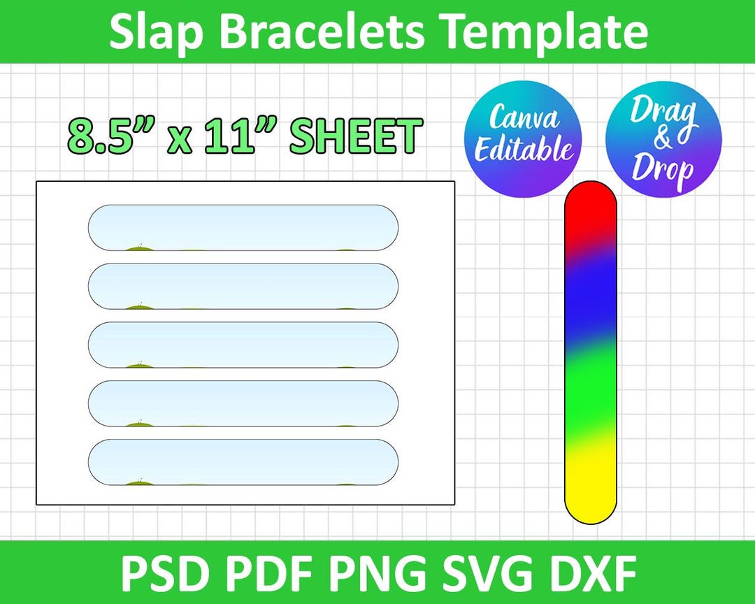 Slap Bracelets Template, Slap Bracelets Svg, DXF, Png, Psd, Printable ...