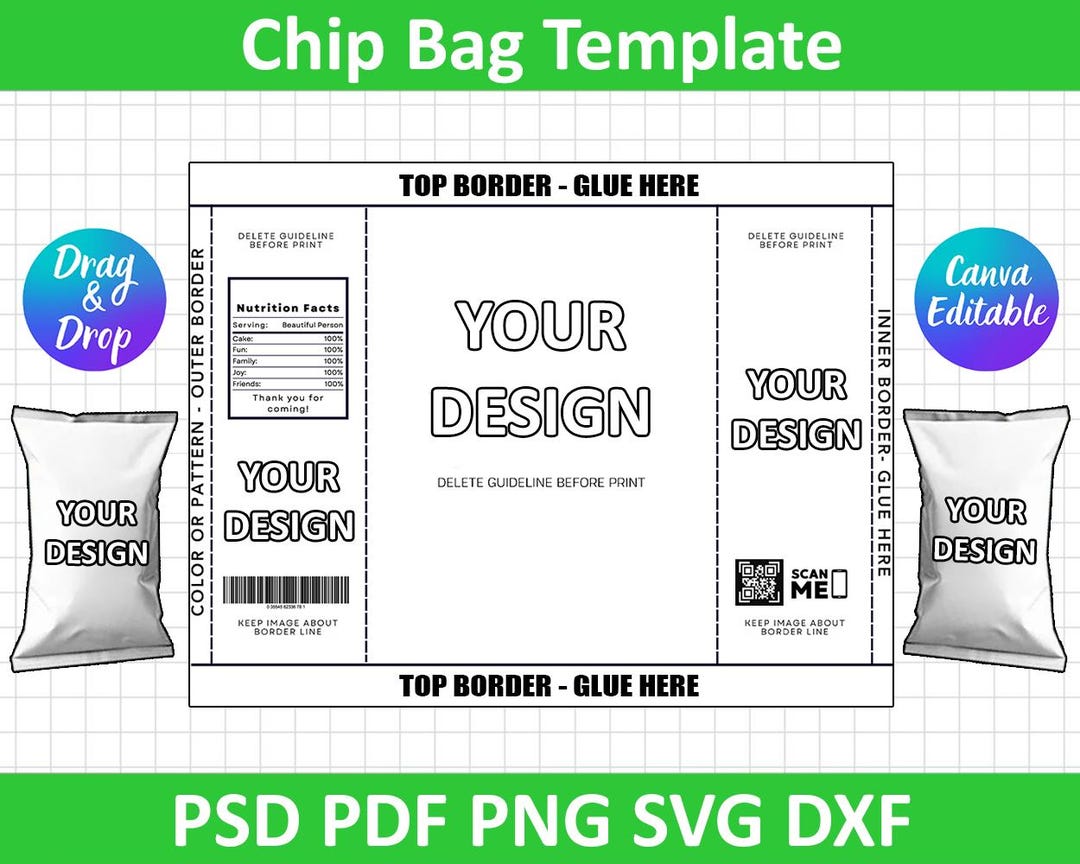 Canva Chip Bag Template, Blank Chip Bag, Chip Bag Label, Party Chip Bag ...