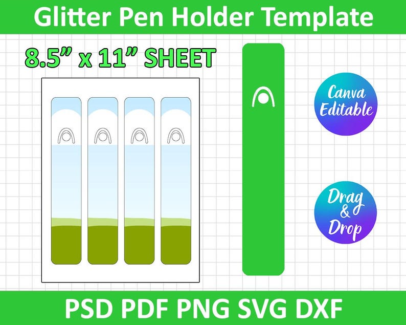 Glitter Pen Holder Template, SVG, DXF, Png, Psd, Silhouette, Cricut ...