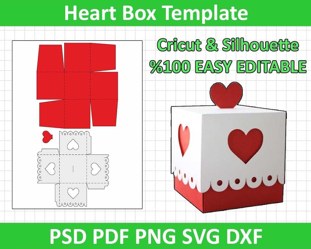 Heart Box Template, Heart Box Svg, Heart Box Die Cut, Box Svg, Party ...