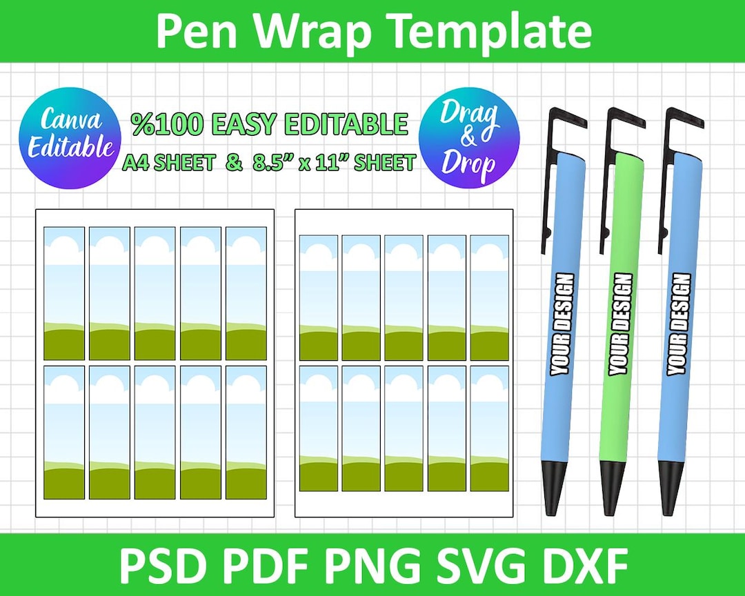 Pen Wrap Template, Pen Wrap Svg, Epoxy Pen Wrap Template, Glitter Pen ...
