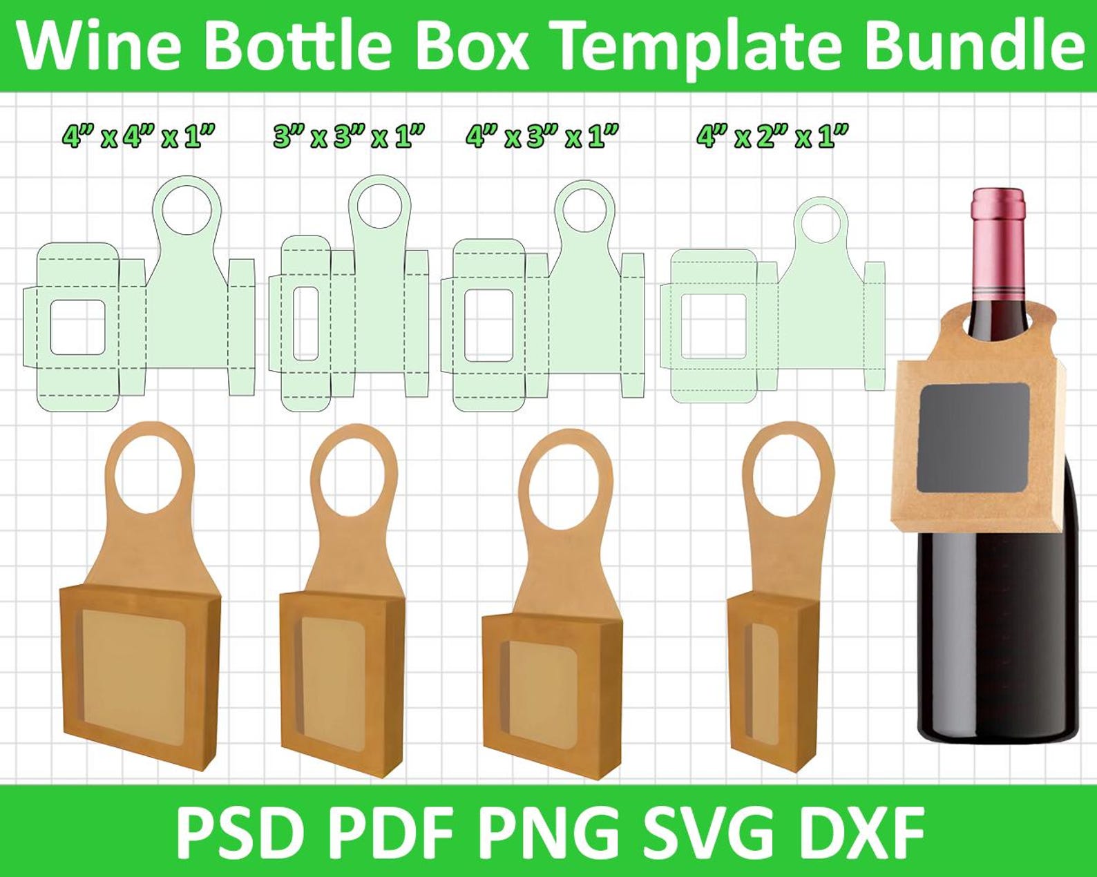 Wine Bottle Box Template, Wine Box Tag Svg, Wine Bottle Box Bundle Svg ...