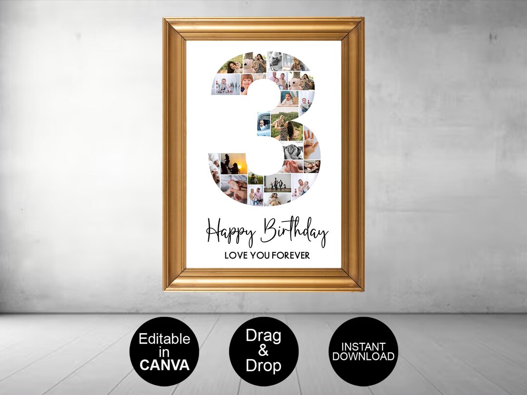 3rd Birthday Photo Collage Template, Number 3 Collage, 3rd Collage, 3rd ...