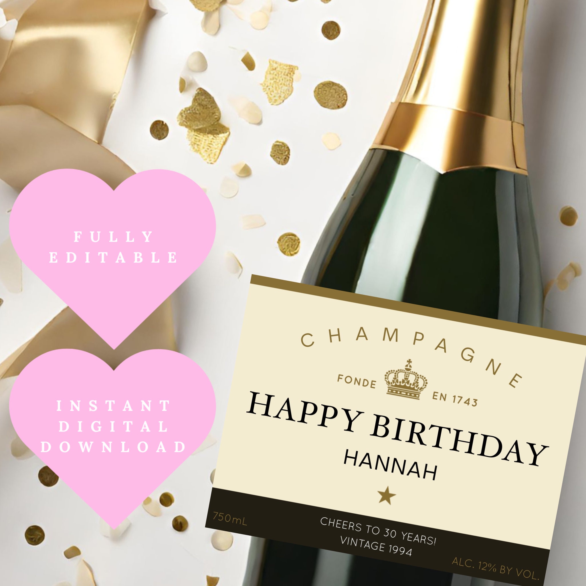 Personalized Champagne Labels Printable Birthday Champagne Sticker ...