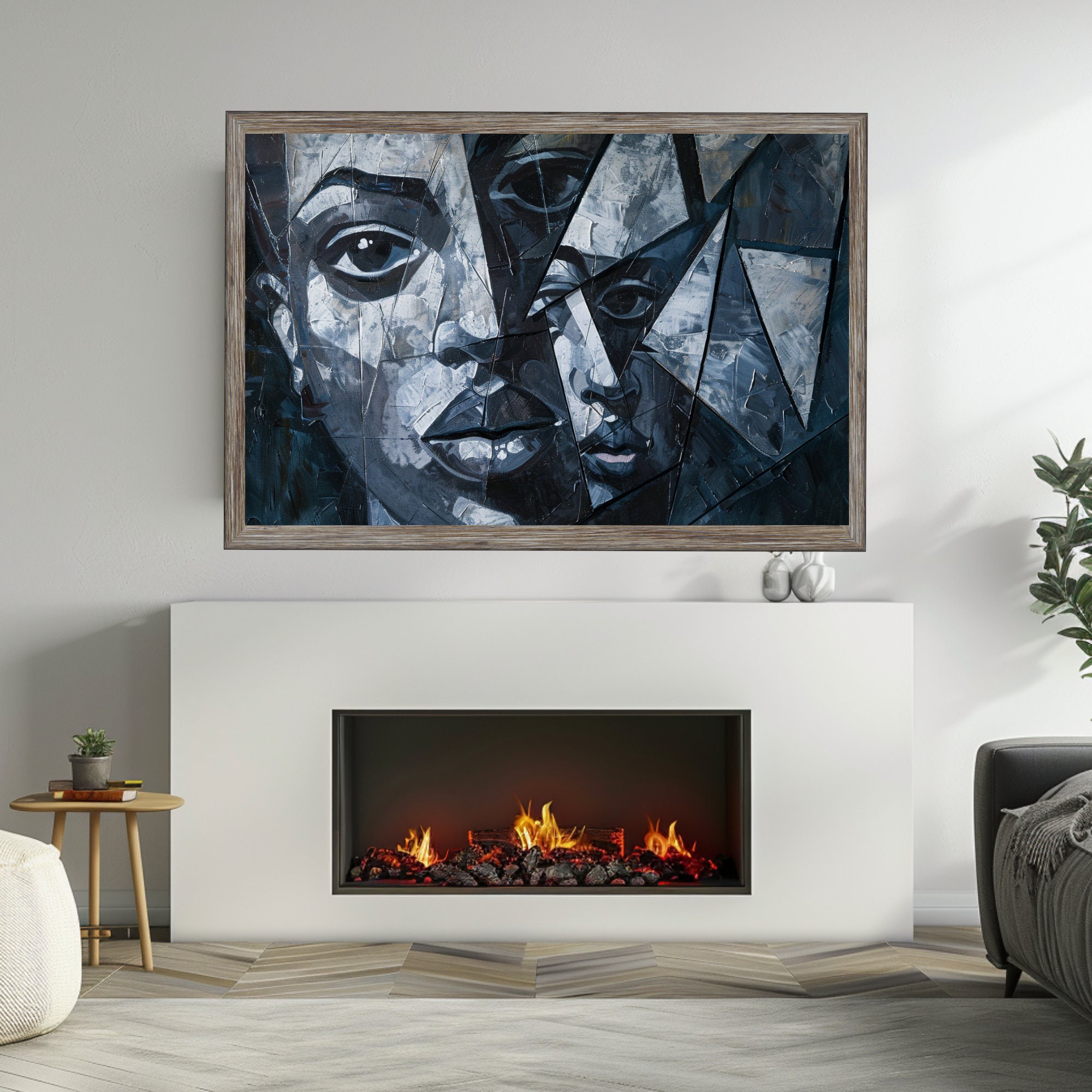 Blue and Grey Cubism Face Painting Frame TV Art Abstract Surrealism ...