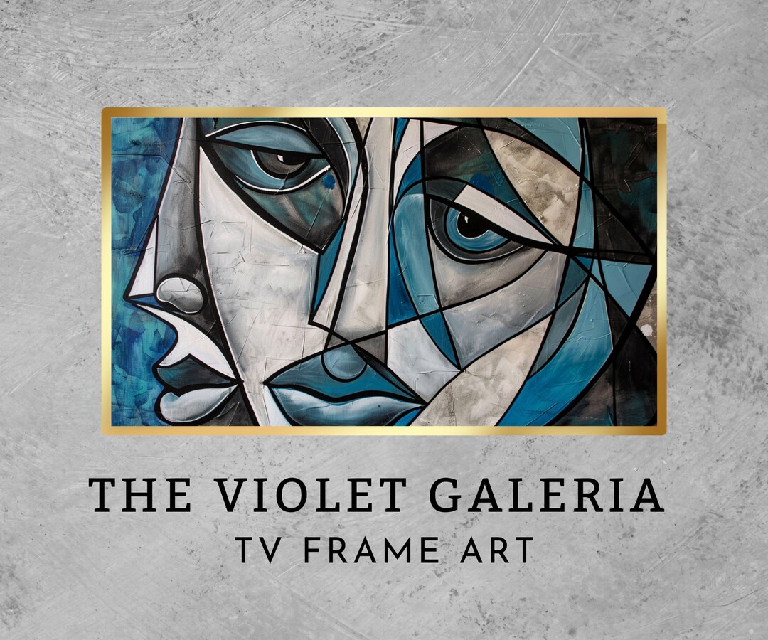 Blue and Grey Cubism Face Painting | Frame TV Art | Abstract Surrealism ...