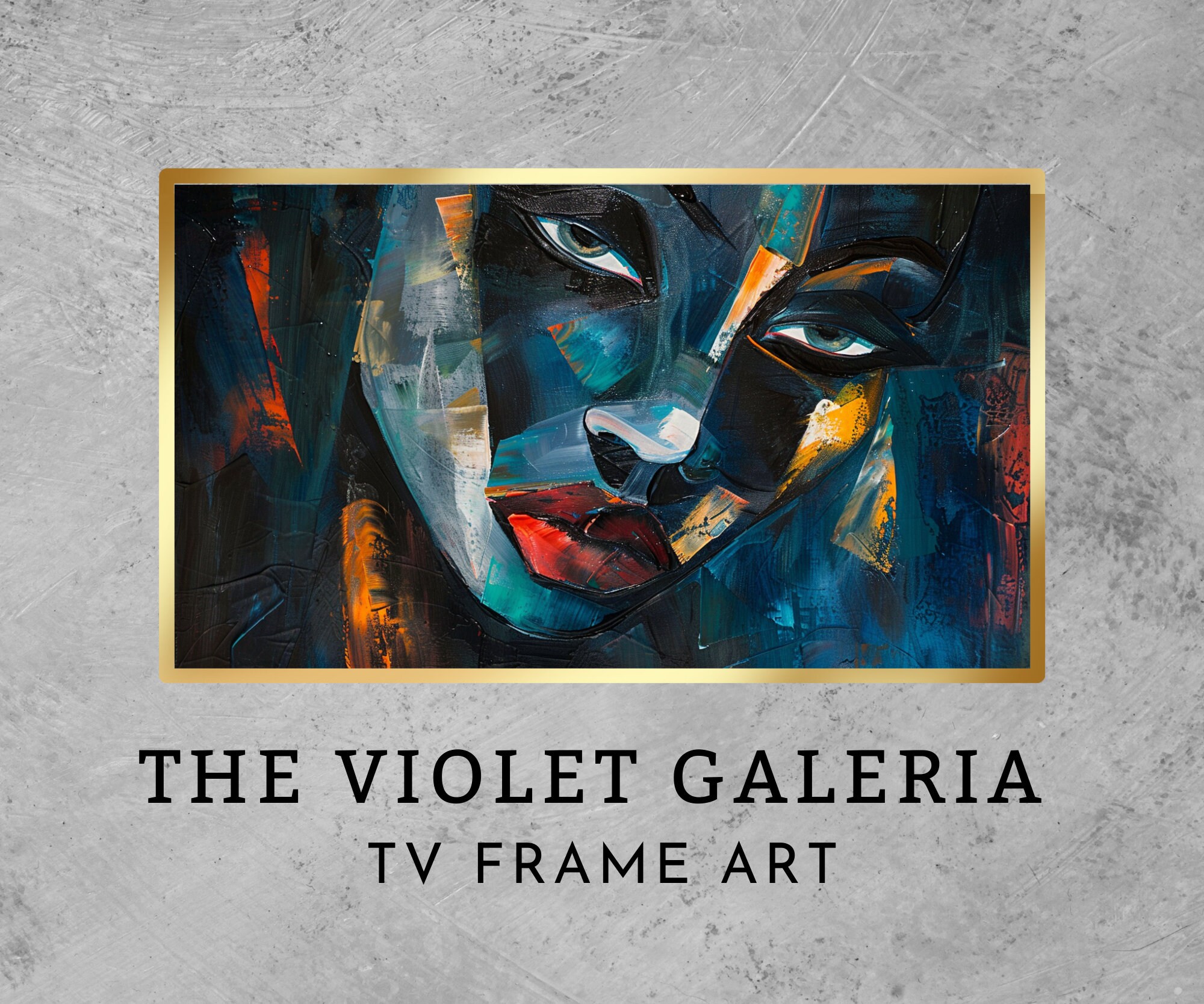 Blue and Gold Cubism Face Painting | Frame TV Art | Abstract Surrealism ...