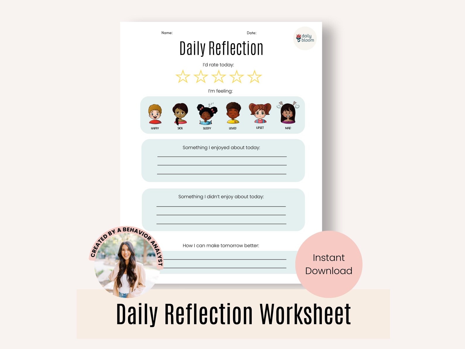 Daily Reflection for Kids, Mental Health Check In, Kids Gratitude ...