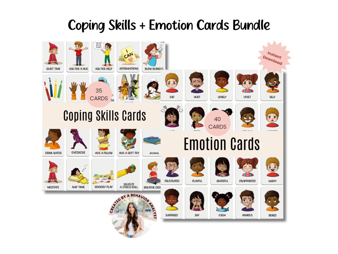 Coping Skills Cards, Emotion Cards, Bundle Set of 2 for Kids: Social ...