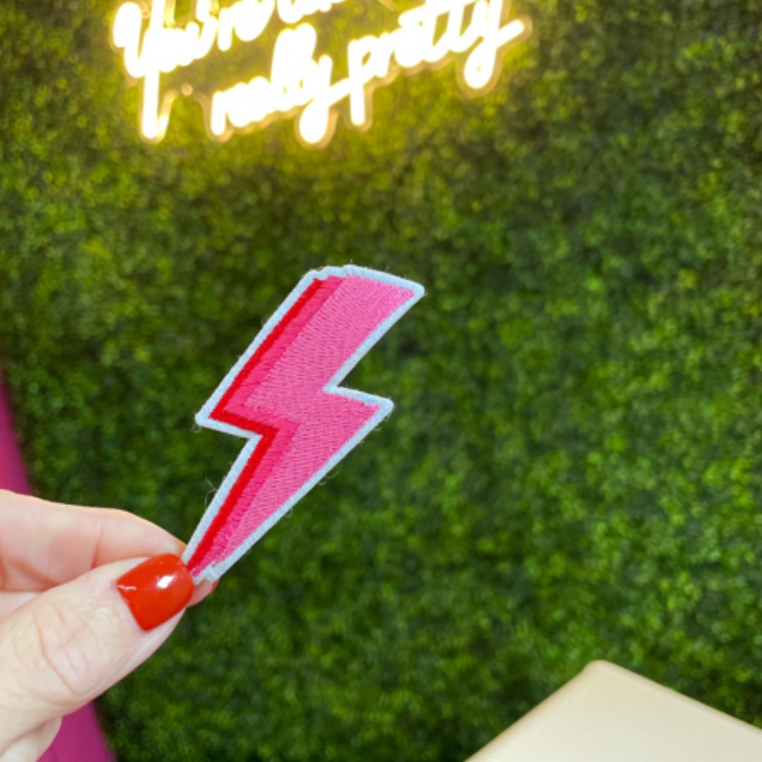 Pink Lightning Bolt Embroidered Patch - Etsy