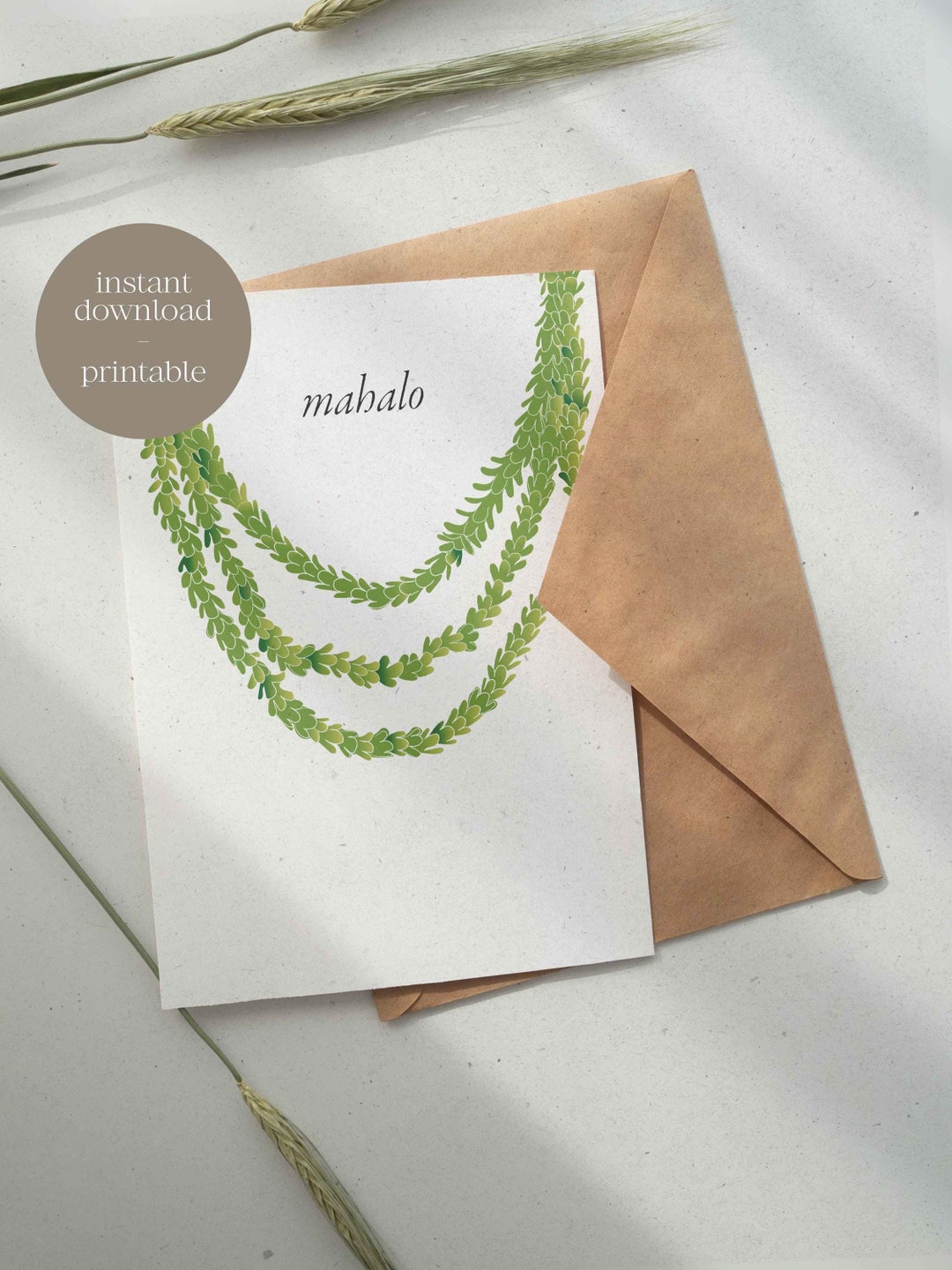 Hawaiian Mahalo Pakalana Lei Thank You Printable Card Download ...