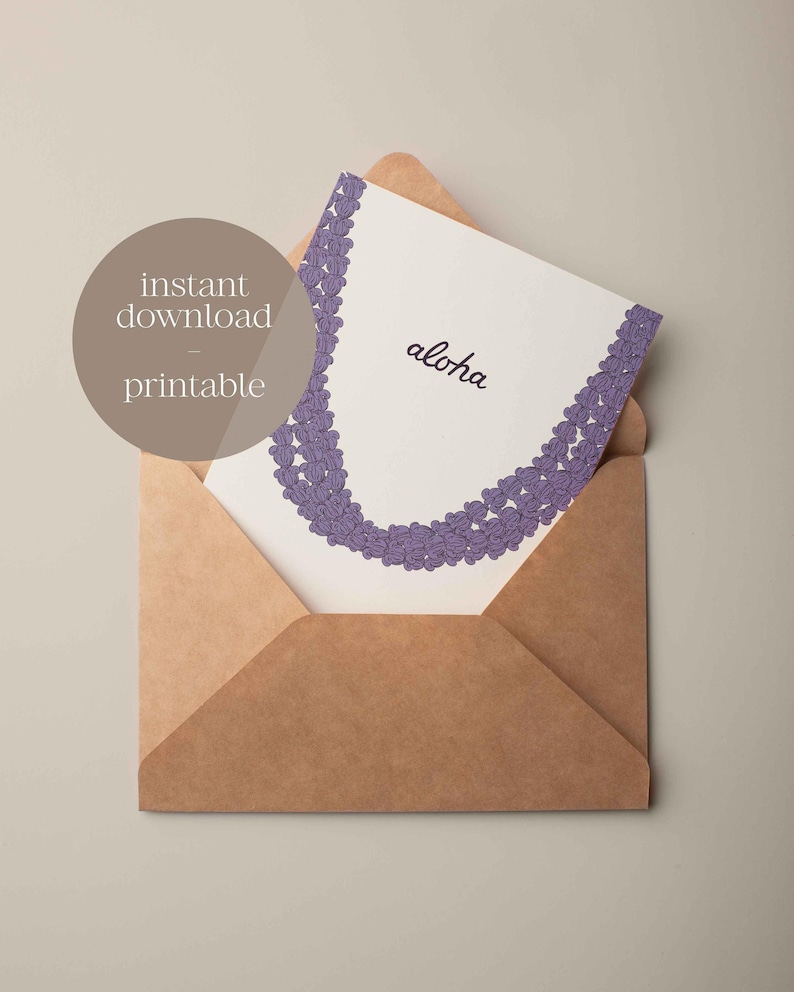 Printable Hawaiian Flower Lei Greeting Card – Instant Digital Download ...