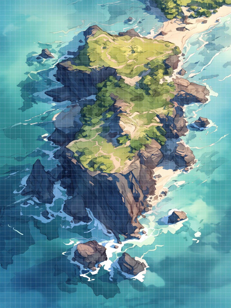 Beach Battlemaps, Island Map, Dnd Maps, D&D, Coastal, Sea, Gridded Maps ...
