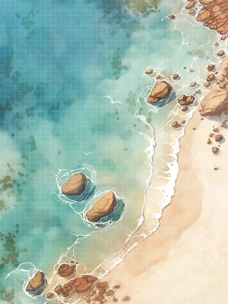 Beach Battlemaps, Island Map, Dnd Maps, D&D, Coastal, Sea, Gridded Maps, Roll20, Dungeon Master ...
