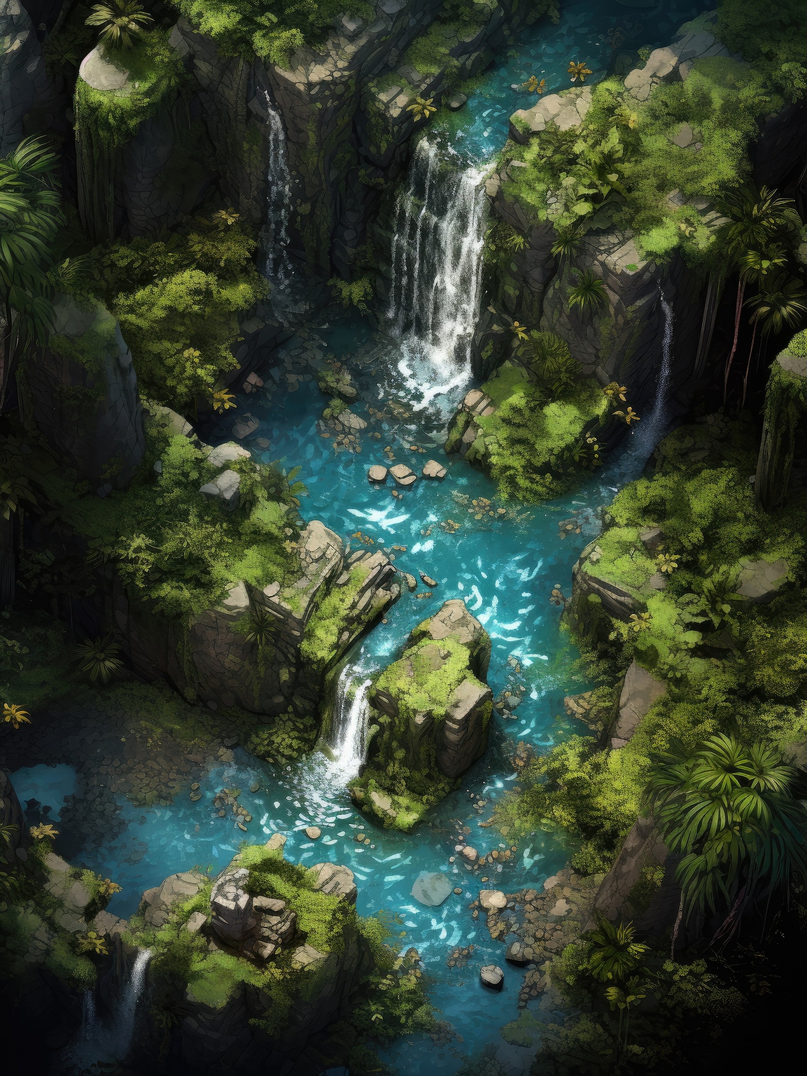Jungle Battlemaps, Dnd Maps, Waterfall, River, Gridded Maps, D&D, Rpg ...