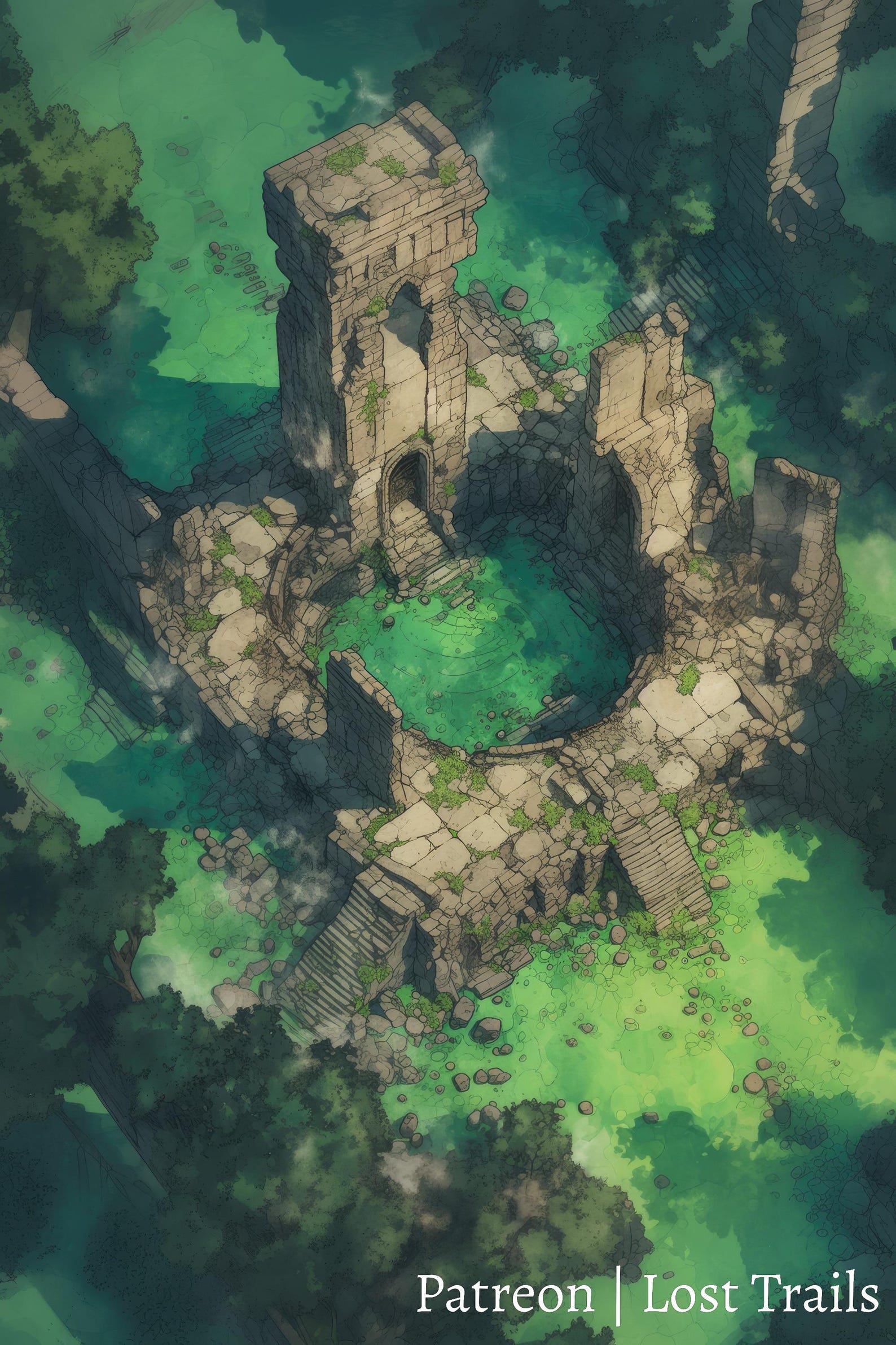 Swamp Battlemaps, Dnd Maps, Marsh, Moor, D&D, Ruin, Feywild, Gridded ...