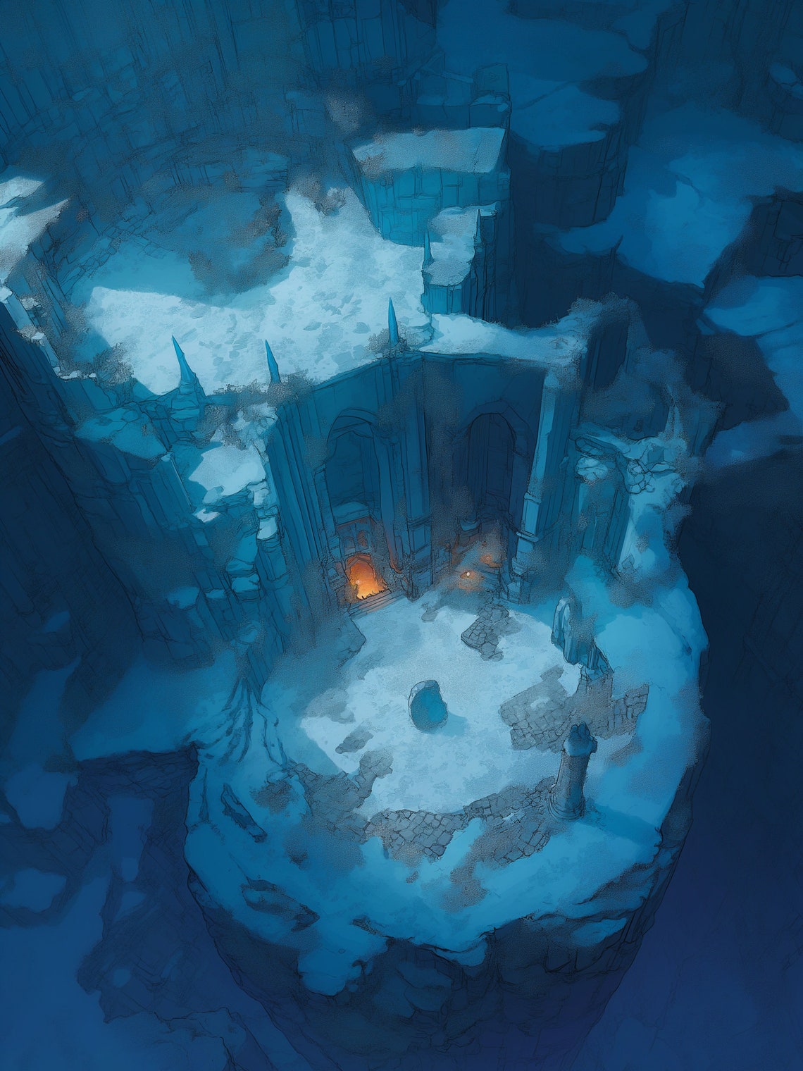 Winter Ruins Battlemaps, Dnd Maps, Ruins, Arctic, Ice, D&D, Fantasy ...