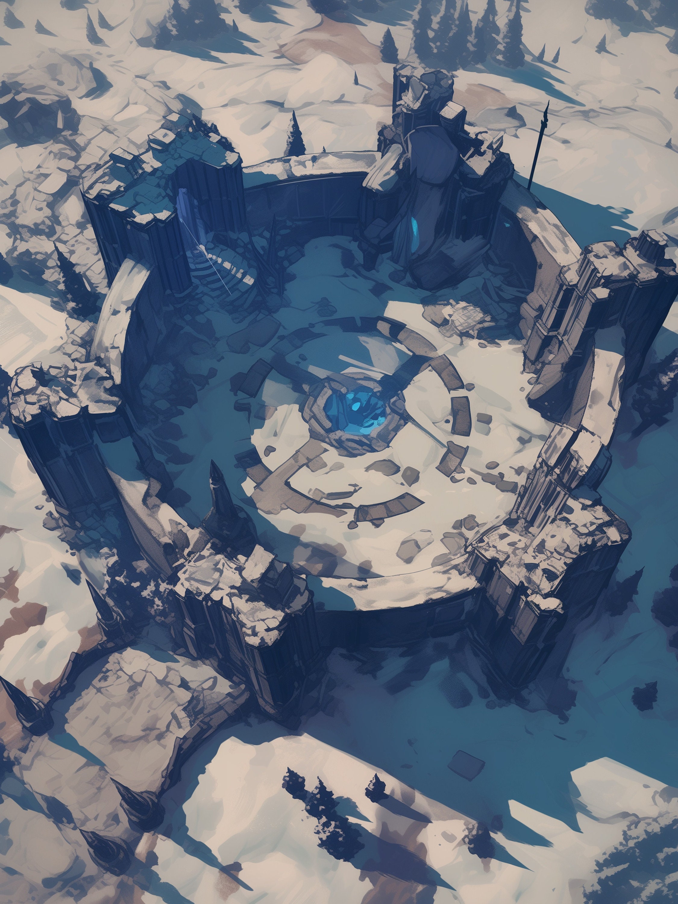 Winter Ruins Battlemaps, Dnd Maps, Ruins, Arctic, Ice, D&D, Fantasy ...