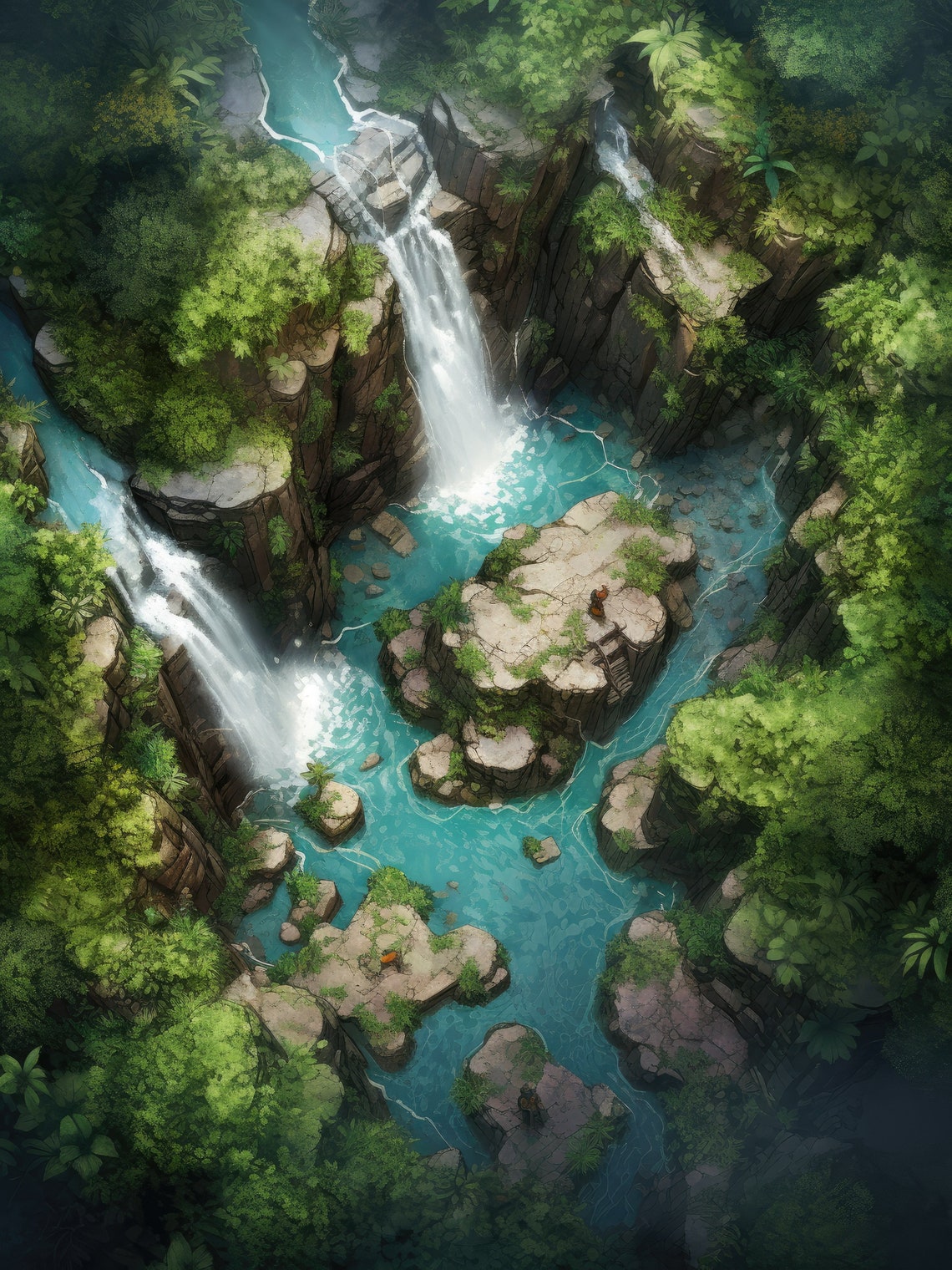Jungle Battlemaps, Dnd Maps, Waterfall, River, Gridded Maps, D&D, Rpg Maps for Tabletop Games ...