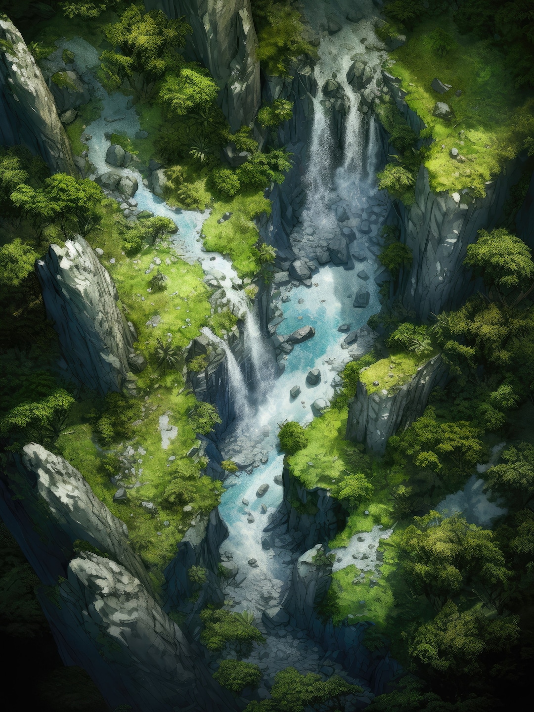 Jungle Battlemaps, Dnd Maps, Waterfall, River, Gridded Maps, D&D, Rpg Maps for Tabletop Games ...