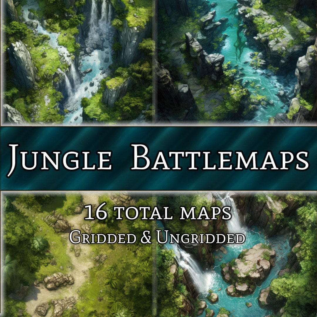 Jungle Battlemaps, Dnd Maps, Waterfall, River, Gridded Maps, D&D, Rpg Maps for Tabletop Games ...