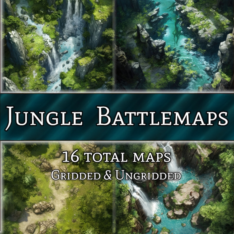 Jungle Battlemaps, Dnd Maps, Waterfall, River, Gridded Maps, D&D, Rpg Maps for Tabletop Games ...