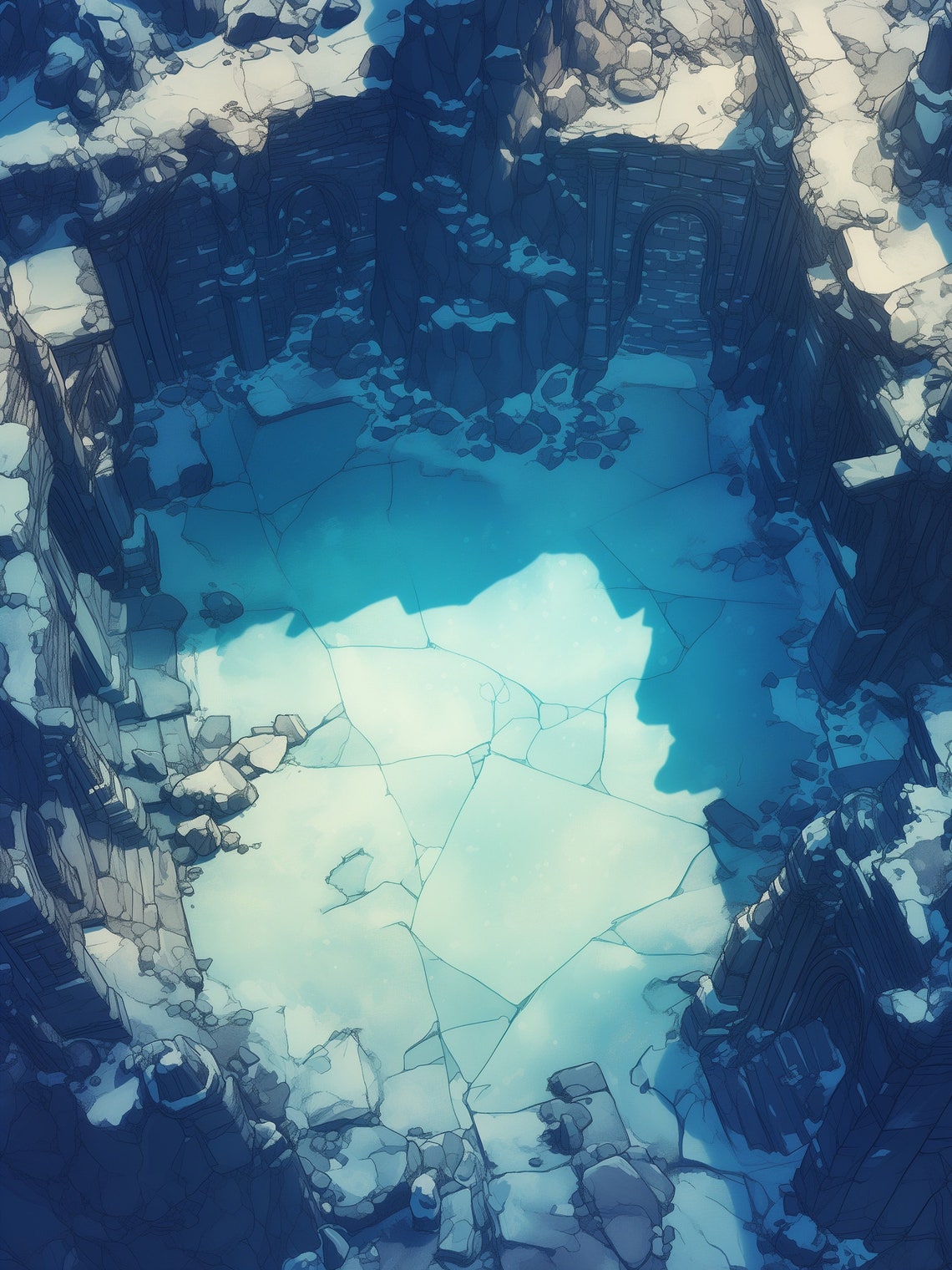 Winter Ruins Battlemaps, Dnd Maps, Ruins, Arctic, Ice, D&D, Fantasy ...