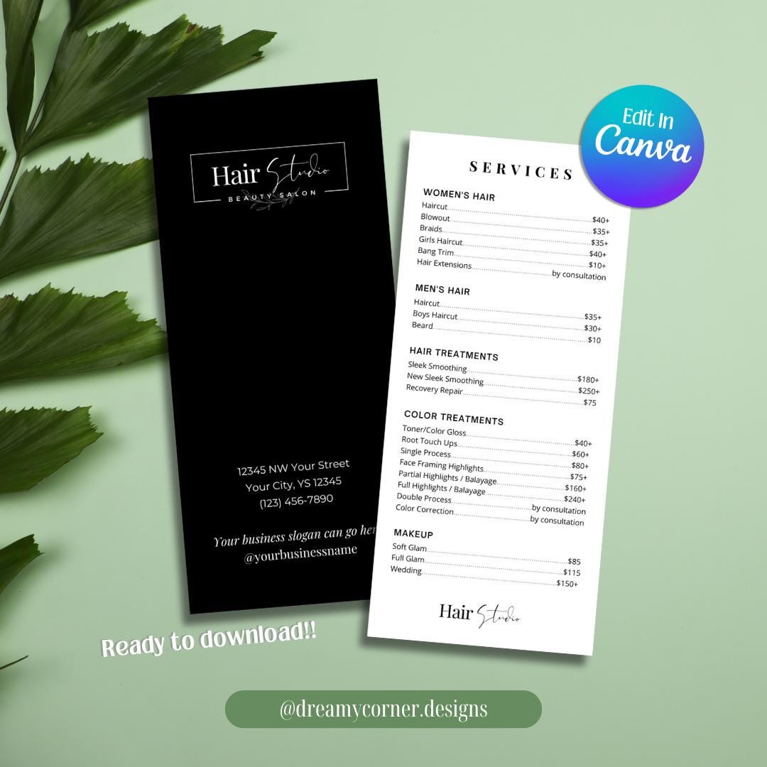 Editable Salon & Spa Service Menu | Canva Template | Digital Price List ...