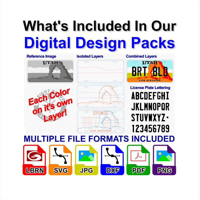 Utah UT State License Plate Layered SVG Digital File - Lightburn Cricut Glowforge Laser CNC - Etsy