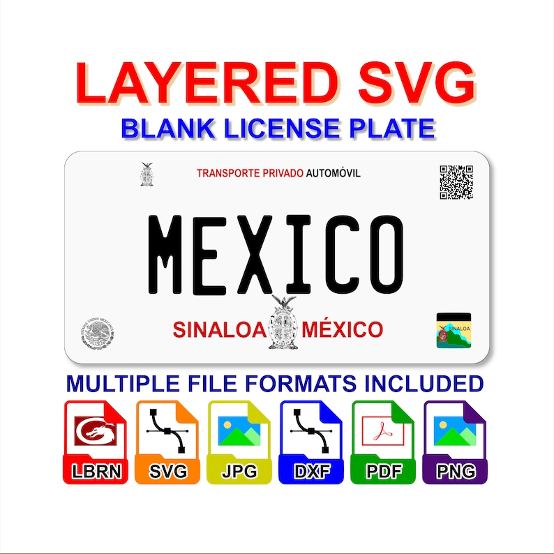 Sinaloa Mexico License Plate Digital File Layered SVG - Lightburn ...