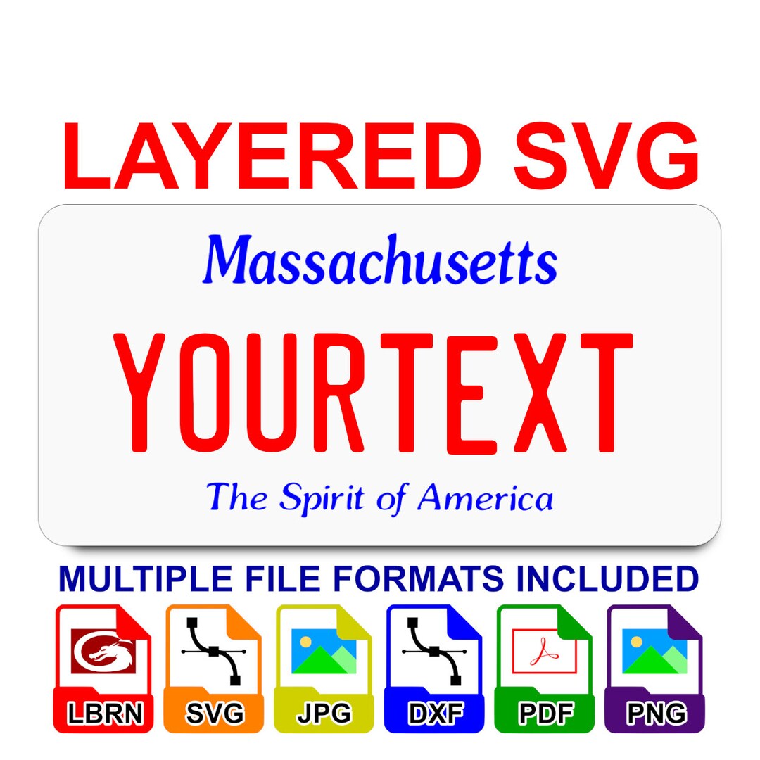 Massachusetts MA License Plate Digital File Layered SVG - Lightburn ...