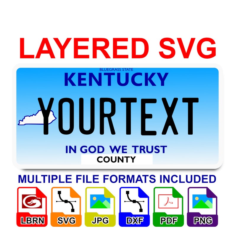 Kentucky KY License Plate Digital File Layered SVG - Lightburn Cricut ...