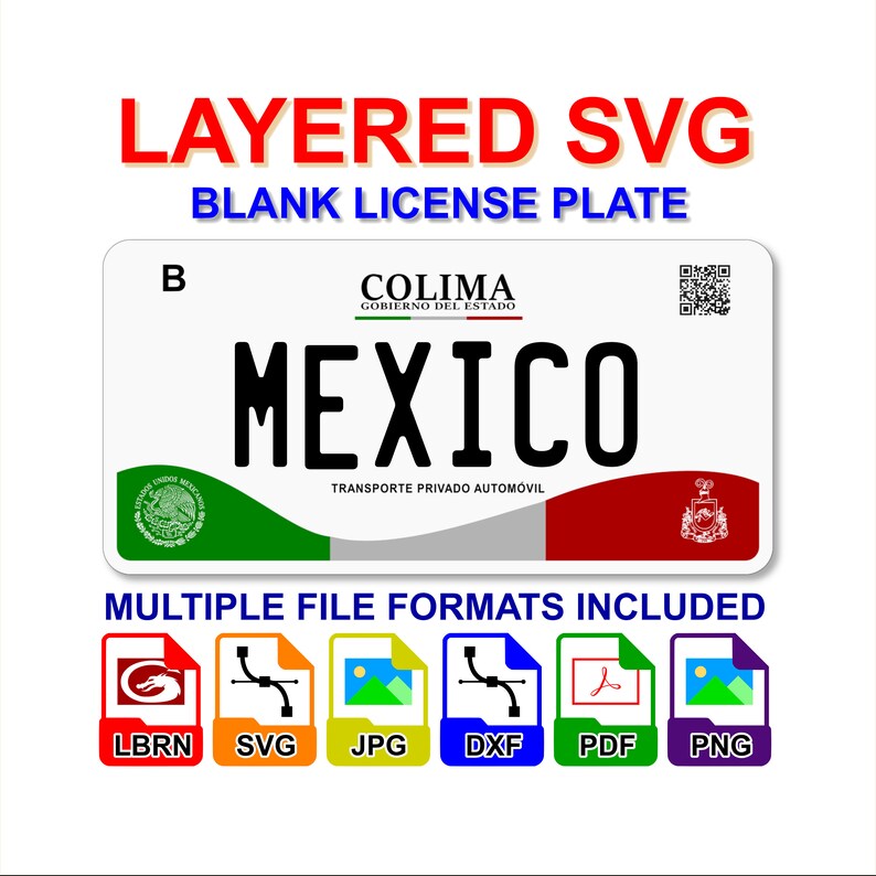 Colima Mexico License Plate Digital File Layered SVG - Lightburn Cricut ...