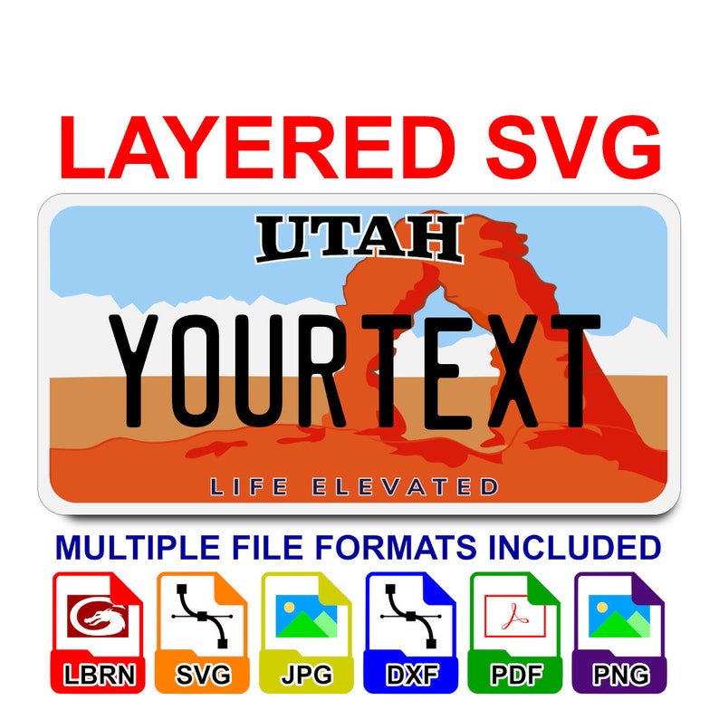 Utah UT State License Plate Layered SVG Digital File - Lightburn Cricut ...