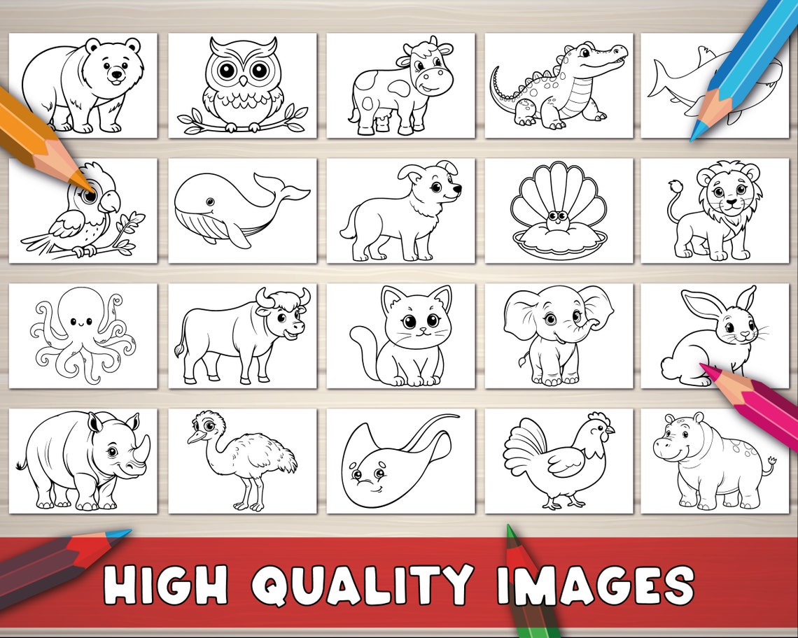 Coloring Pages for Kids, 50 Pages Animals Digital Coloring Book Pack ...