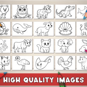 Coloring Pages for Kids, 50 Pages Animals Digital Coloring Book Pack ...