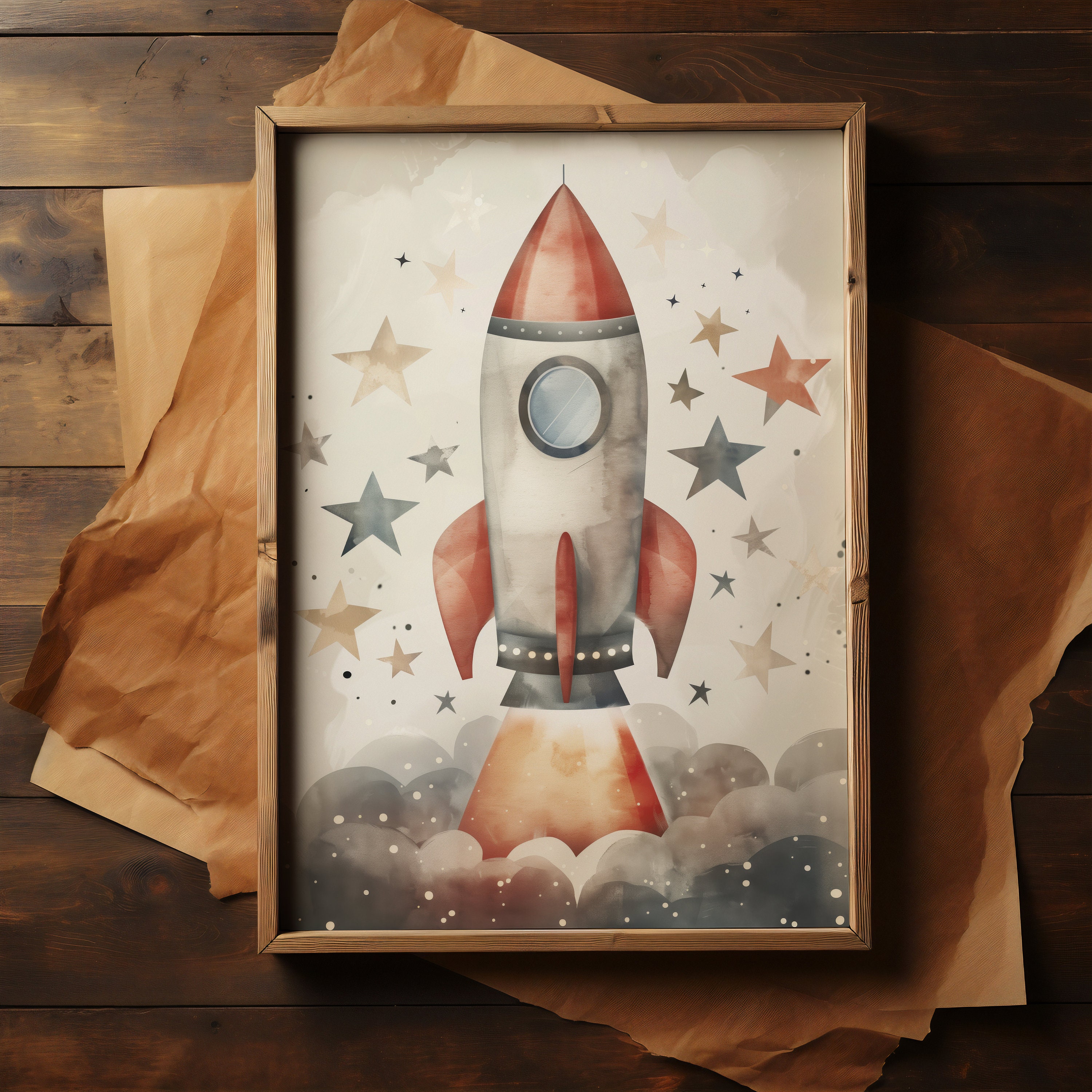 Nursery Wall Art, Outer Space Prints Set of 2, Rocket Ship and ...