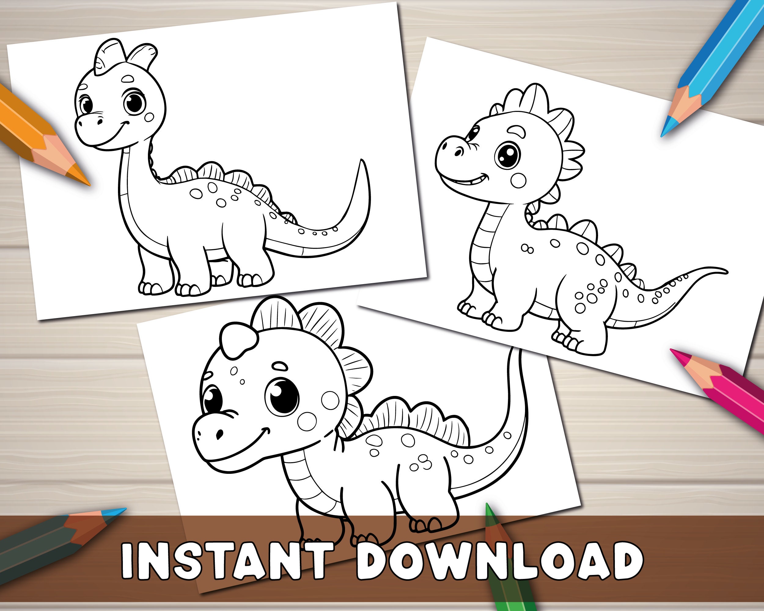 Coloring Pages for Kids, 15 Pages Cute Dinosaurs Digital Coloring Book ...