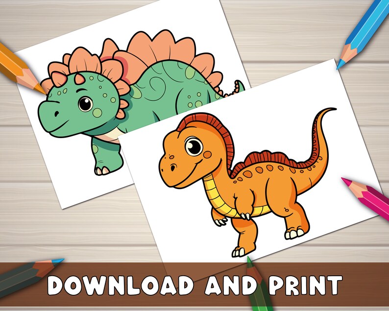 Coloring Pages for Kids, 15 Pages Cute Dinosaurs Digital Coloring Book ...