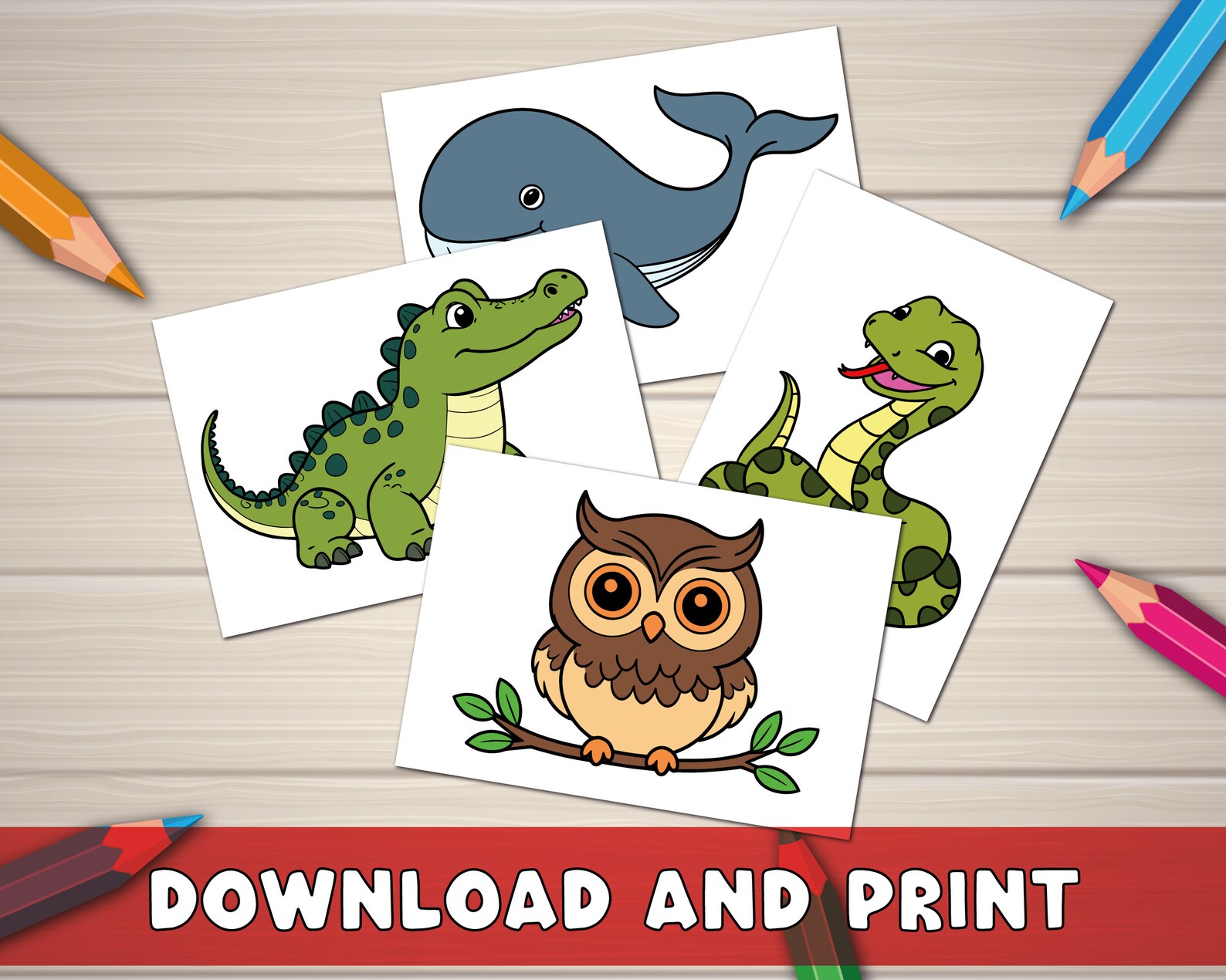 Coloring Pages for Kids, 50 Pages Animals Digital Coloring Book Pack ...