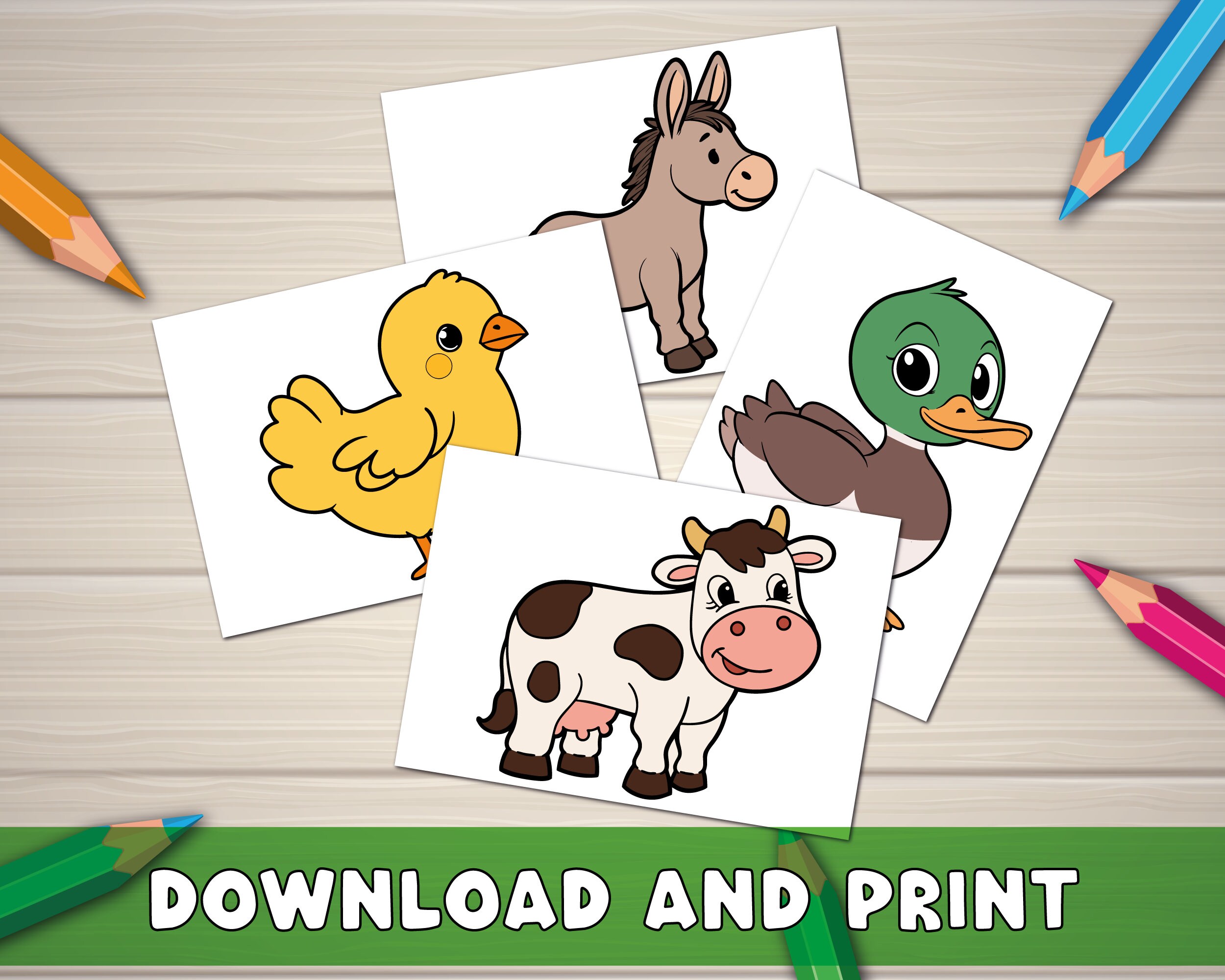 Coloring Pages for Kids, 15 Pages Farm Animals Digital Coloring Book ...