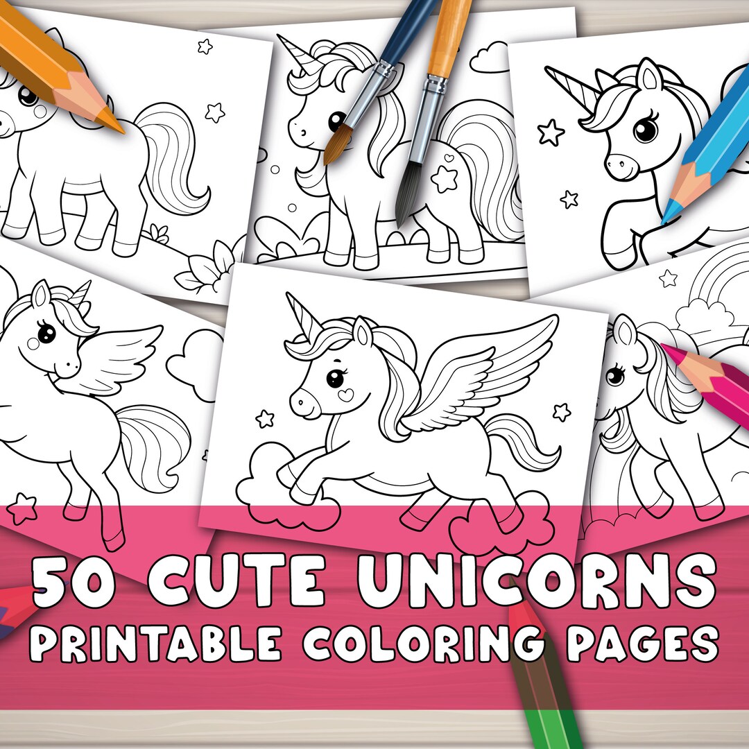 Coloring Pages for Kids, Printable 50 Pages Cute Unicorn Digital ...