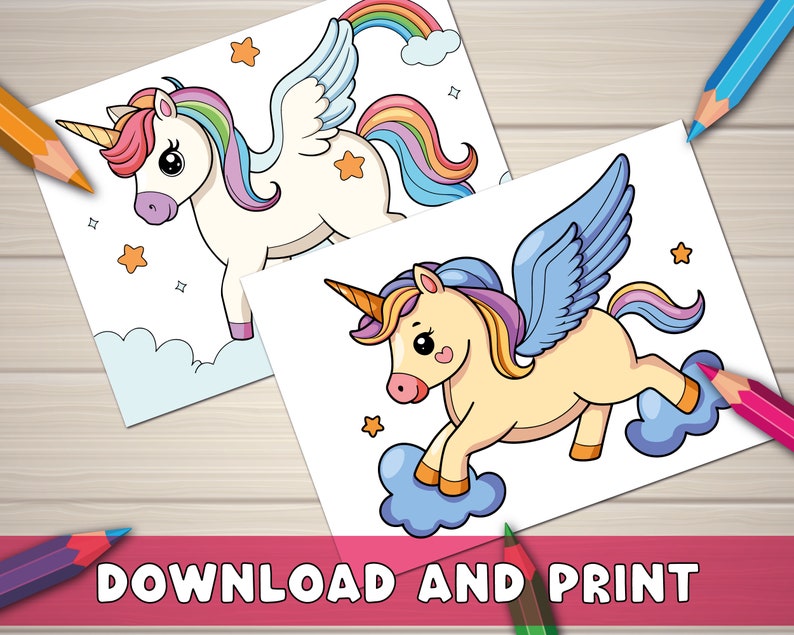 Coloring Pages for Kids, Printable 50 Pages Cute Unicorn Digital ...