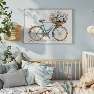 Nursery Wall Art, Watercolor Cute Vintage Bike With Flower Basket ...