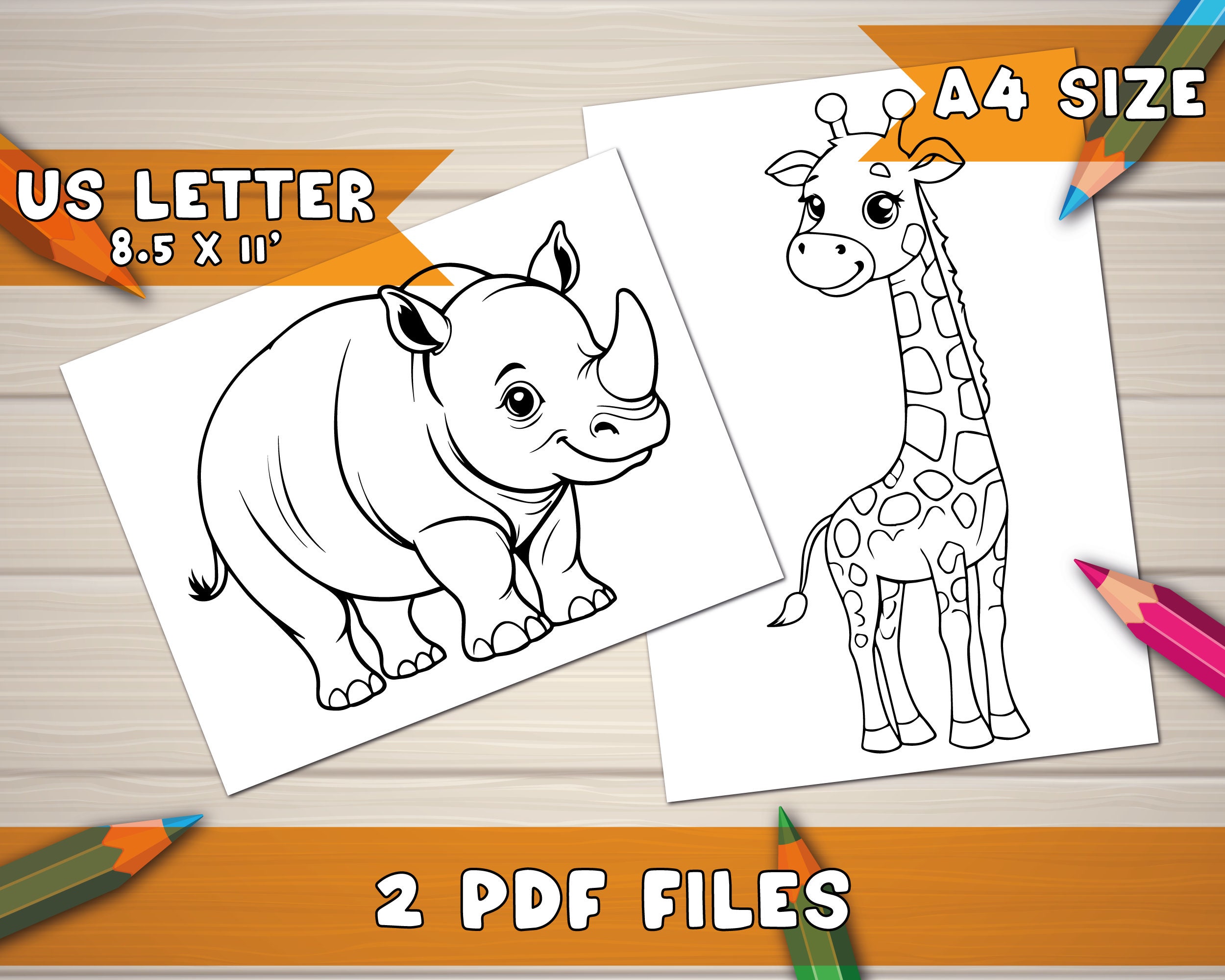 Coloring Pages for Kids, 15 Pages Safari Animals Digital Coloring Book ...