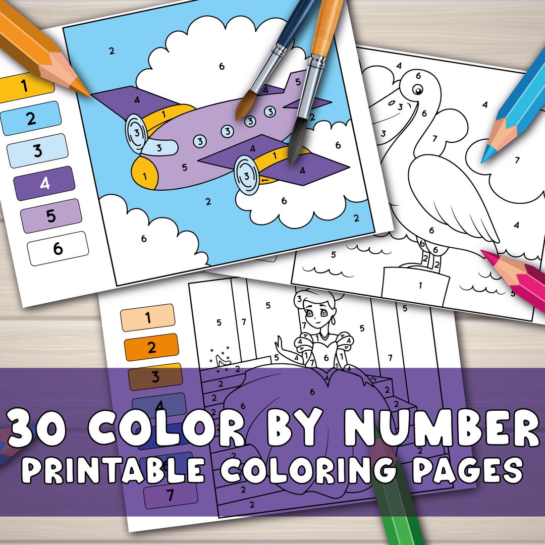 30 Color by Number Printable Coloring Pages, Kids Activity (digital ...